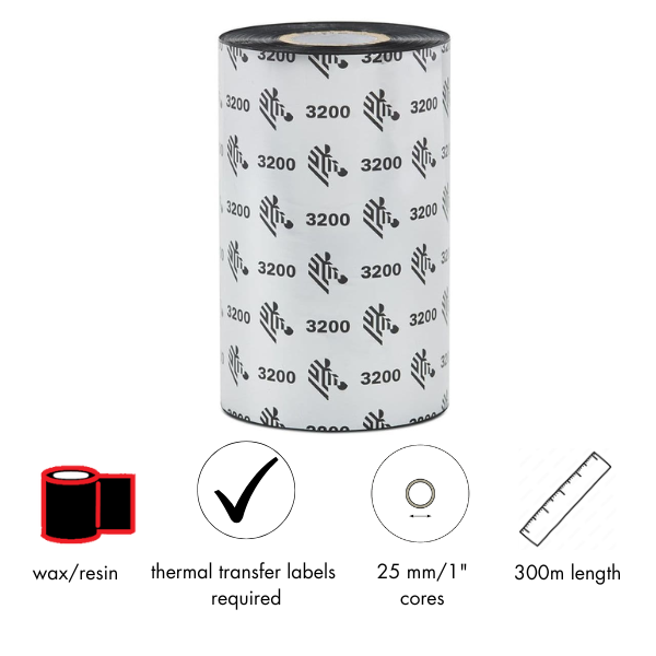 03200BK11030 Zebra 3200 wax / resin thermal transfer ribbons from Smart ...